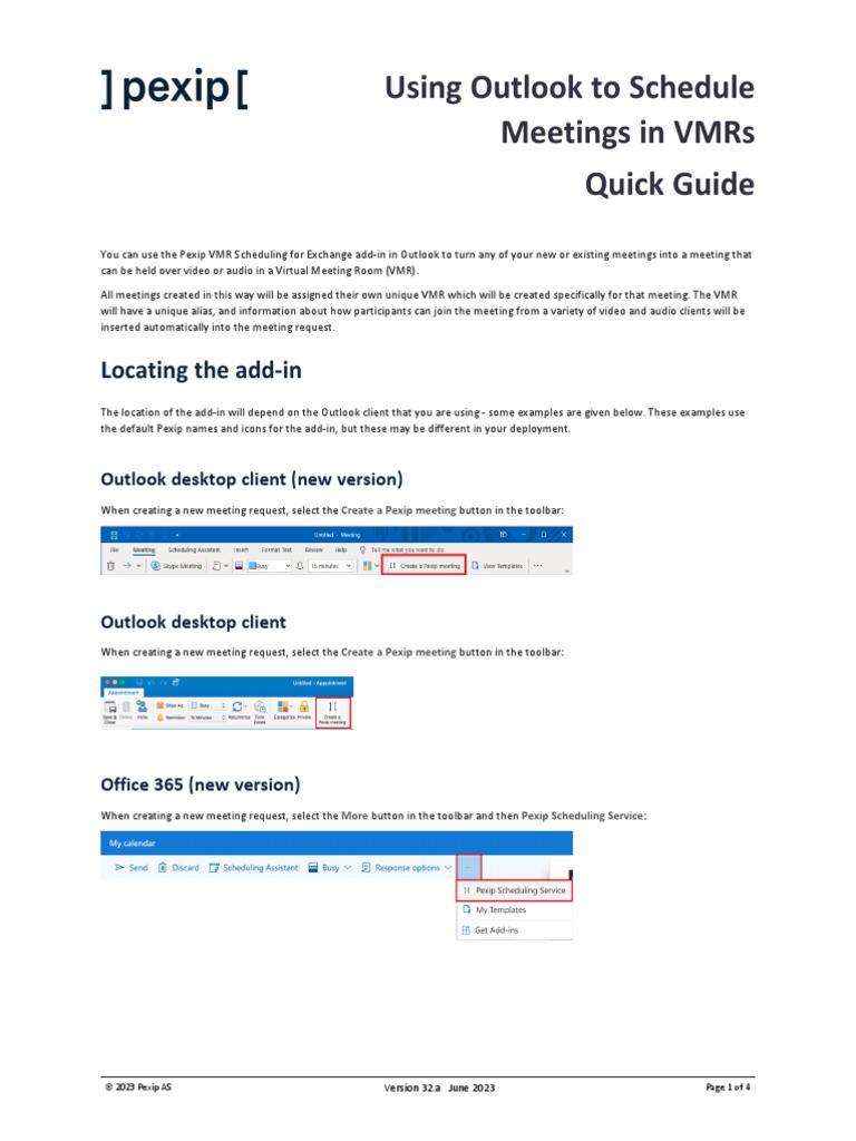 Pexip Infinity Scheduling Meetings Quickguide V32.a | PDF