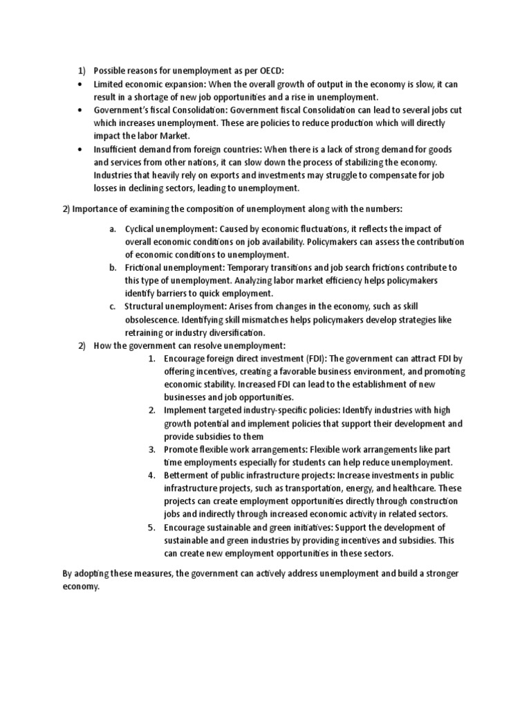 Areeba Economics Assignment Pdf Unemployment Employment