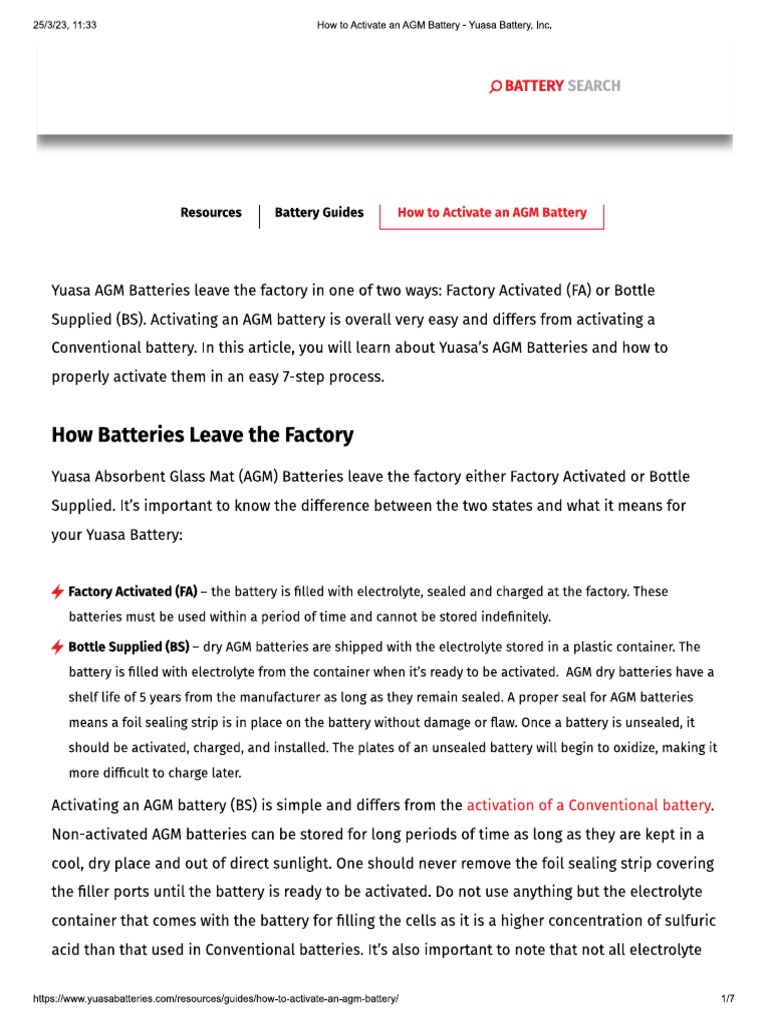 How To Activate An AGM Battery - Yuasa Battery, Inc | PDF