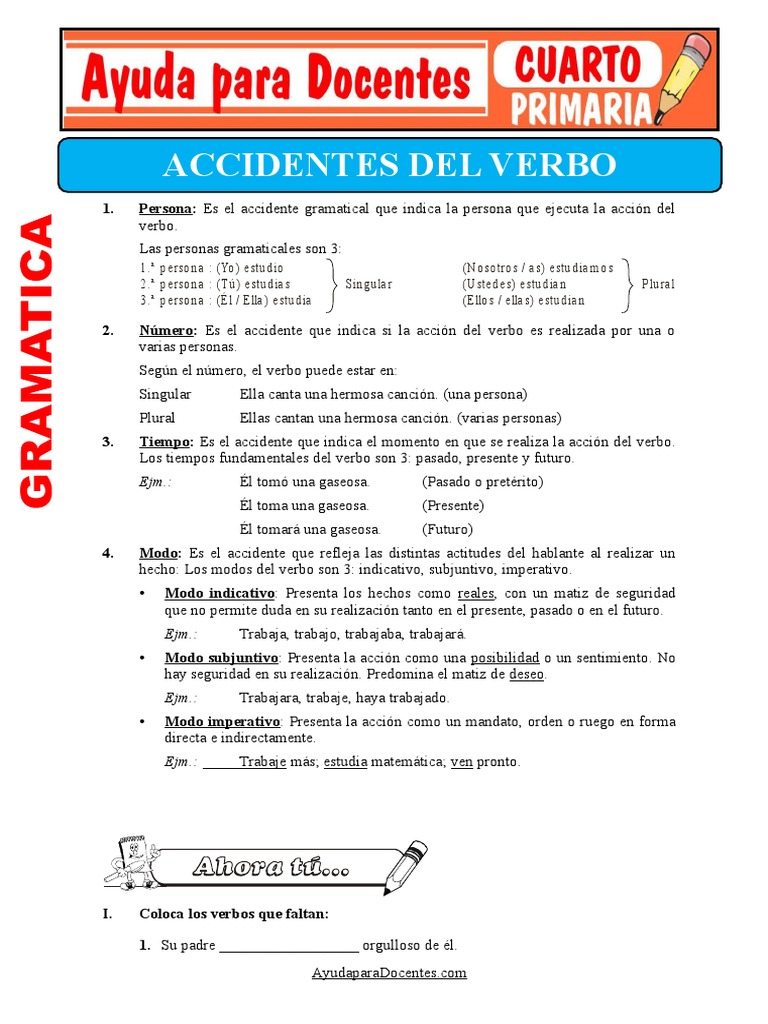 Accidentes Verbales para Cuarto de Primaria | PDF | Verbo | Morfología