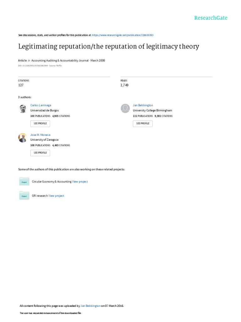 The Reputation of Legitimacy Theory | PDF