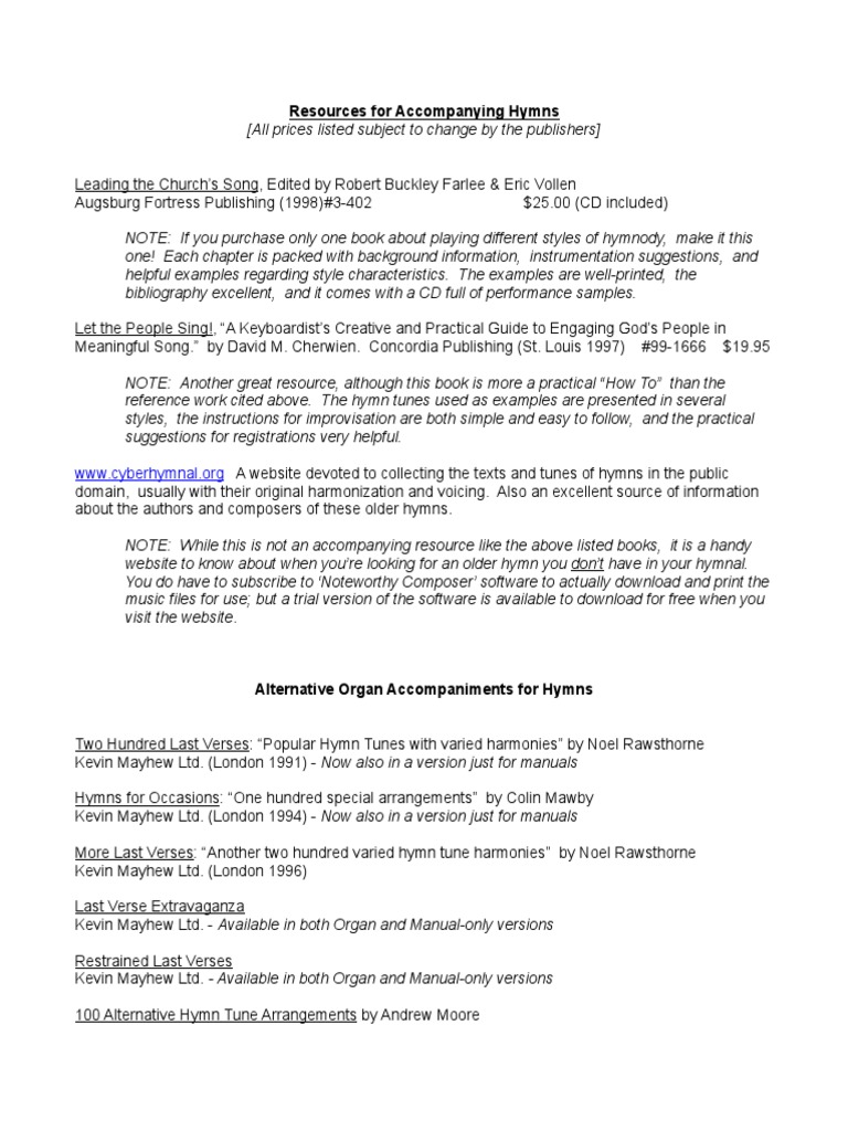 Res For Acc Hymns | PDF