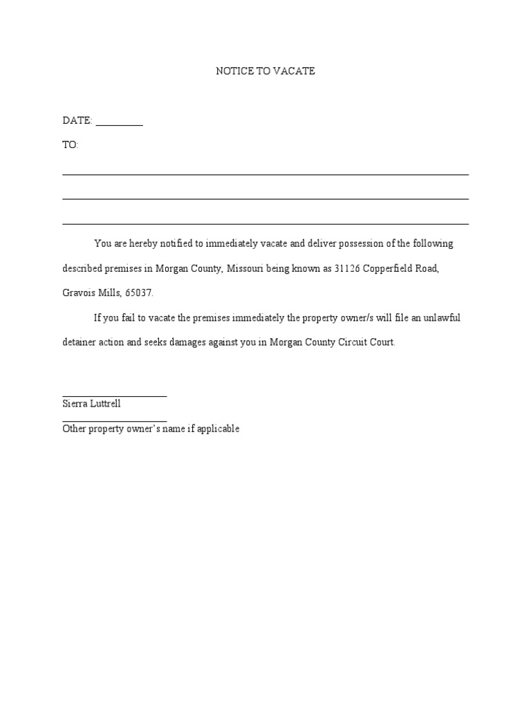 Notice To Vacate | PDF