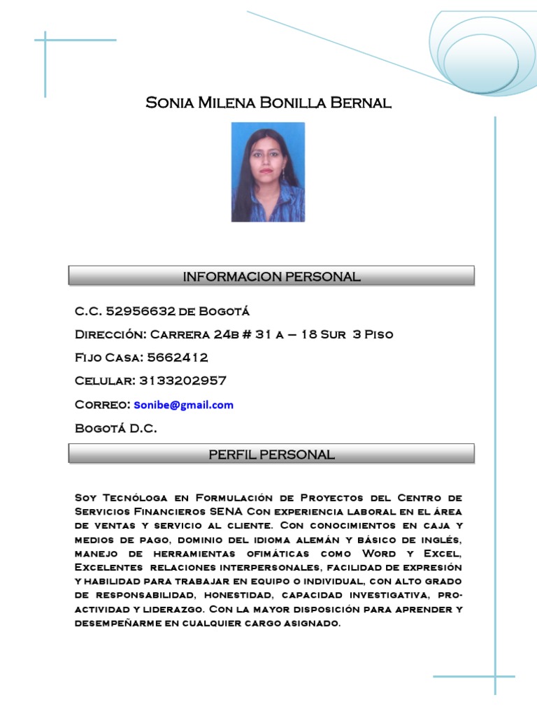 CV Sonia | PDF | Bogotá | Business