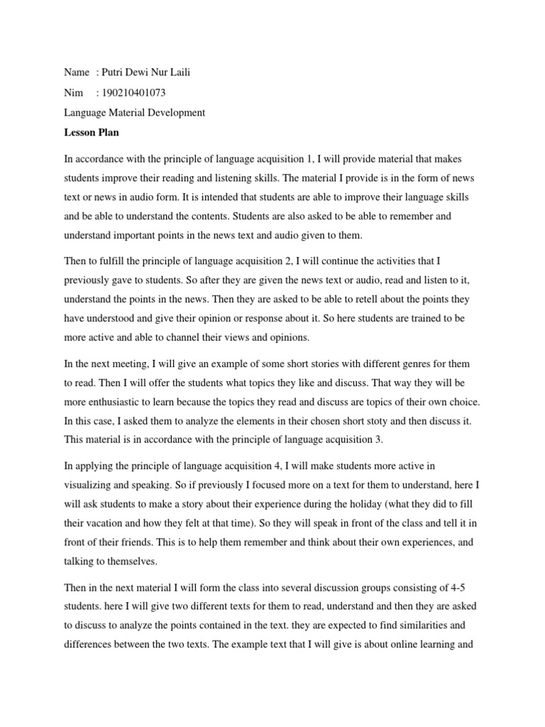 Lesson Plan | PDF | Lesson Plan | Language Acquisition