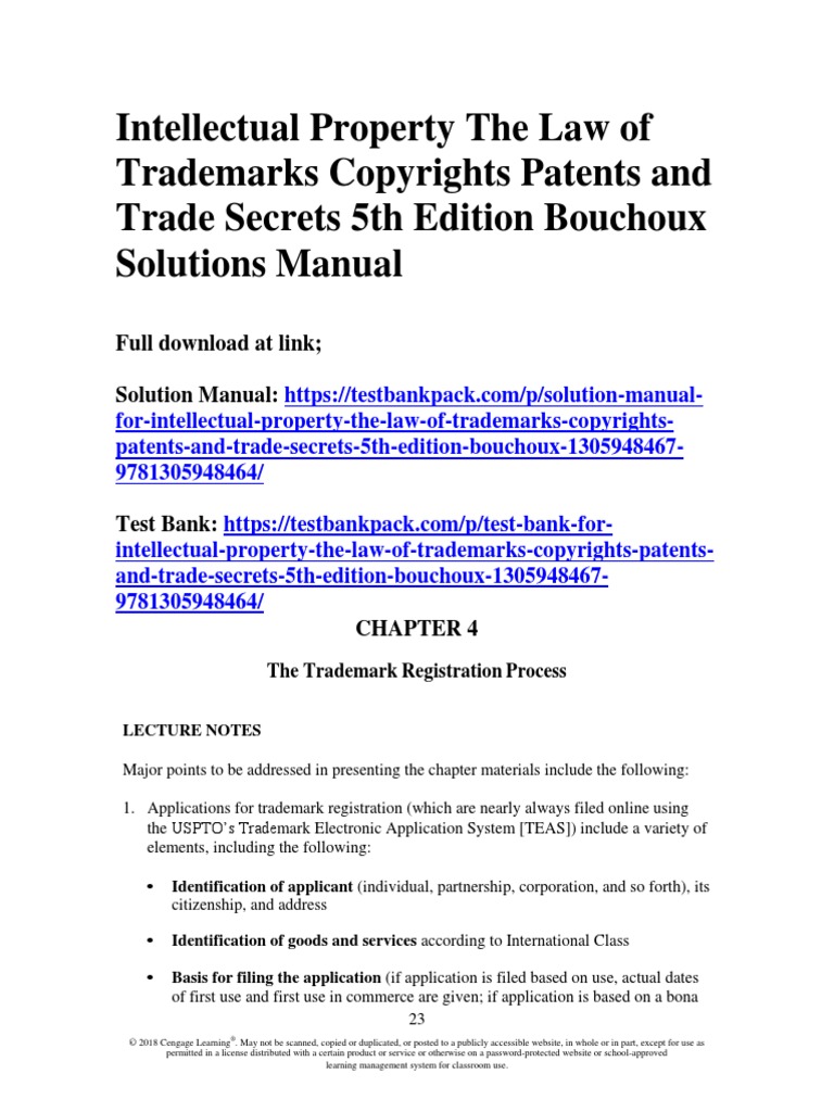 Intellectual Property The Law of Trademarks Copyrights Patents and ...