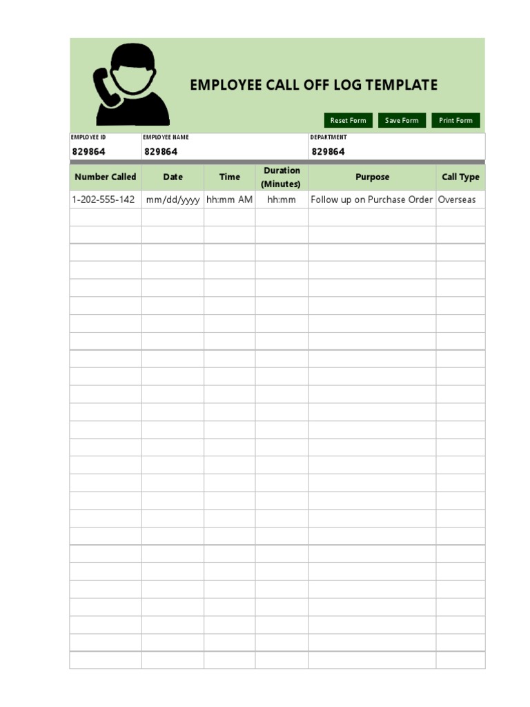 Employee Call Log Template TemplateLab | PDF