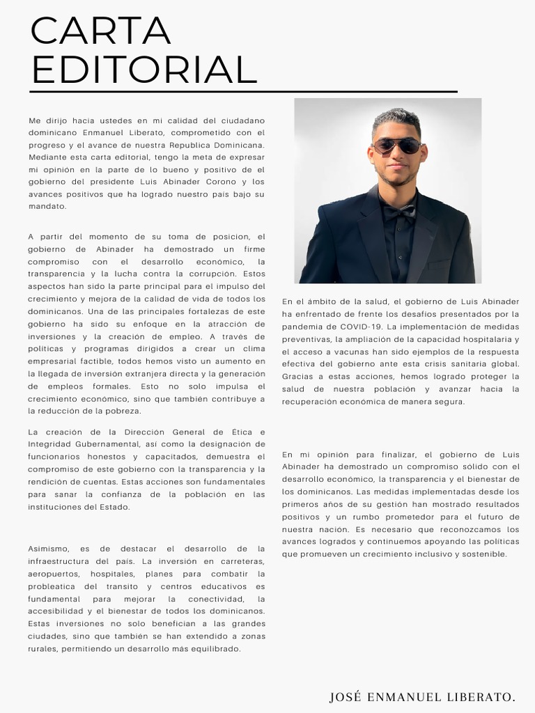 Carta Editorial - Enmanuel Liberato | PDF | República Dominicana | Economias