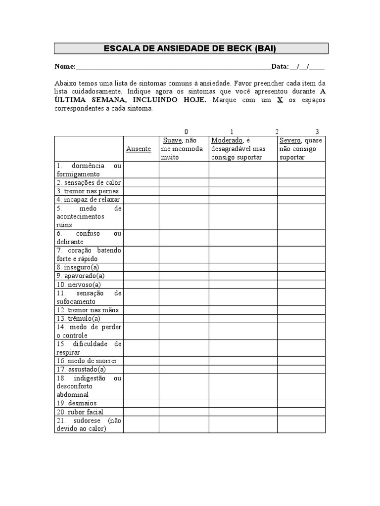 Escala de Ansiedade de Beck | PDF