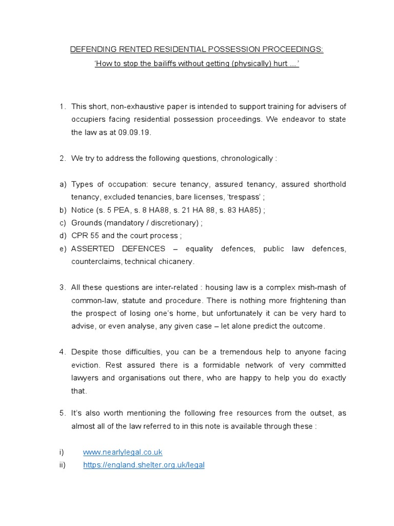 Residential Possession Defense Guide | PDF | Finance & Money Management