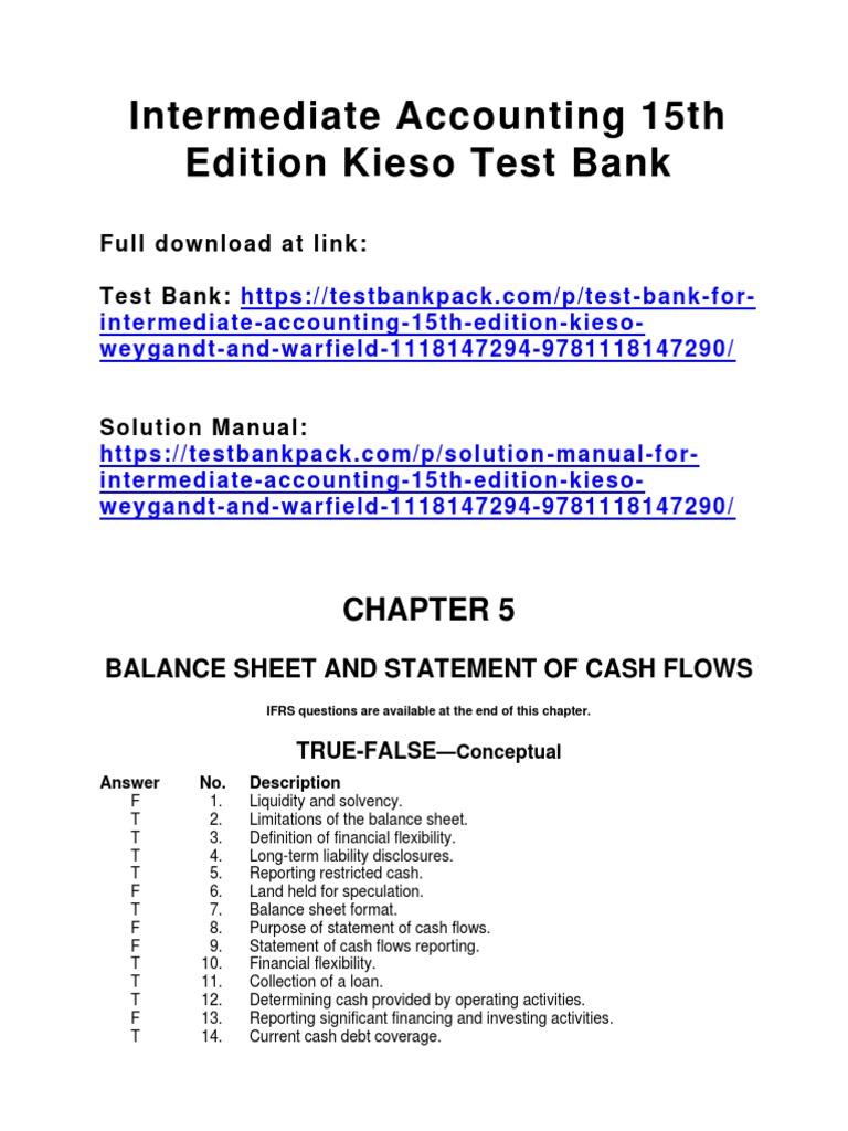 Intermediate Accounting 15th Edition Kieso Test Bank 1 Pdf Balance