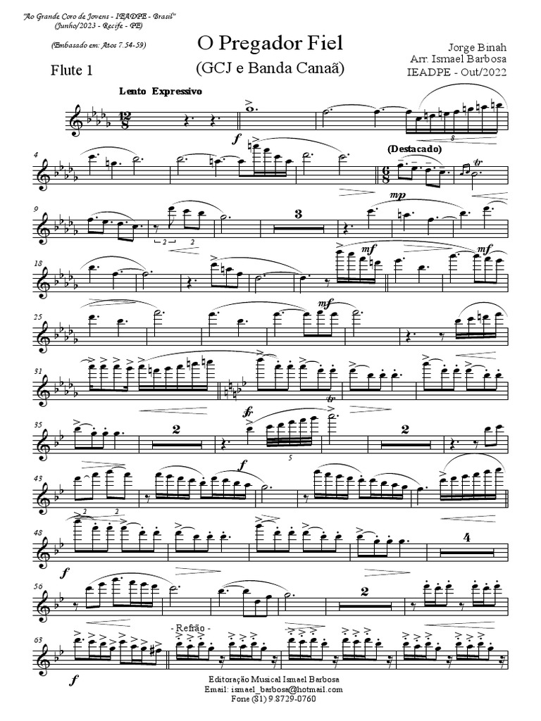 O Pregador Fiel Coro e Banda - Flute 1 | PDF