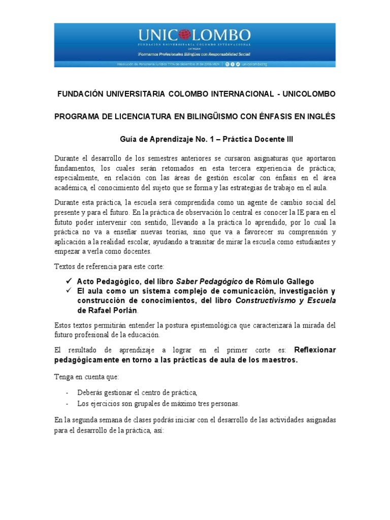 Guía No.1 - Pract III. Alba Luz Larrea | PDF | Maestros | Salón de clases