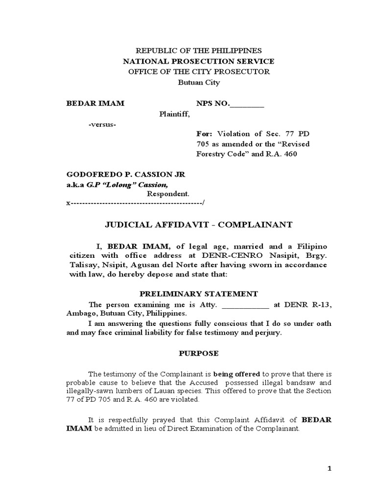Complaint Affidavit Bedar | PDF