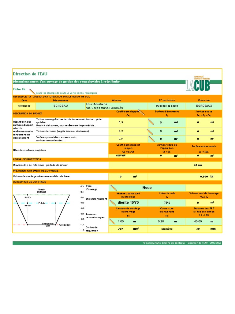 Dimensionnement d'un ouvrage de gestion des eaux pluviales à rejet ...