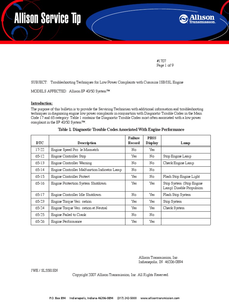 Allison Services Tip | PDF | Throttle | Machines