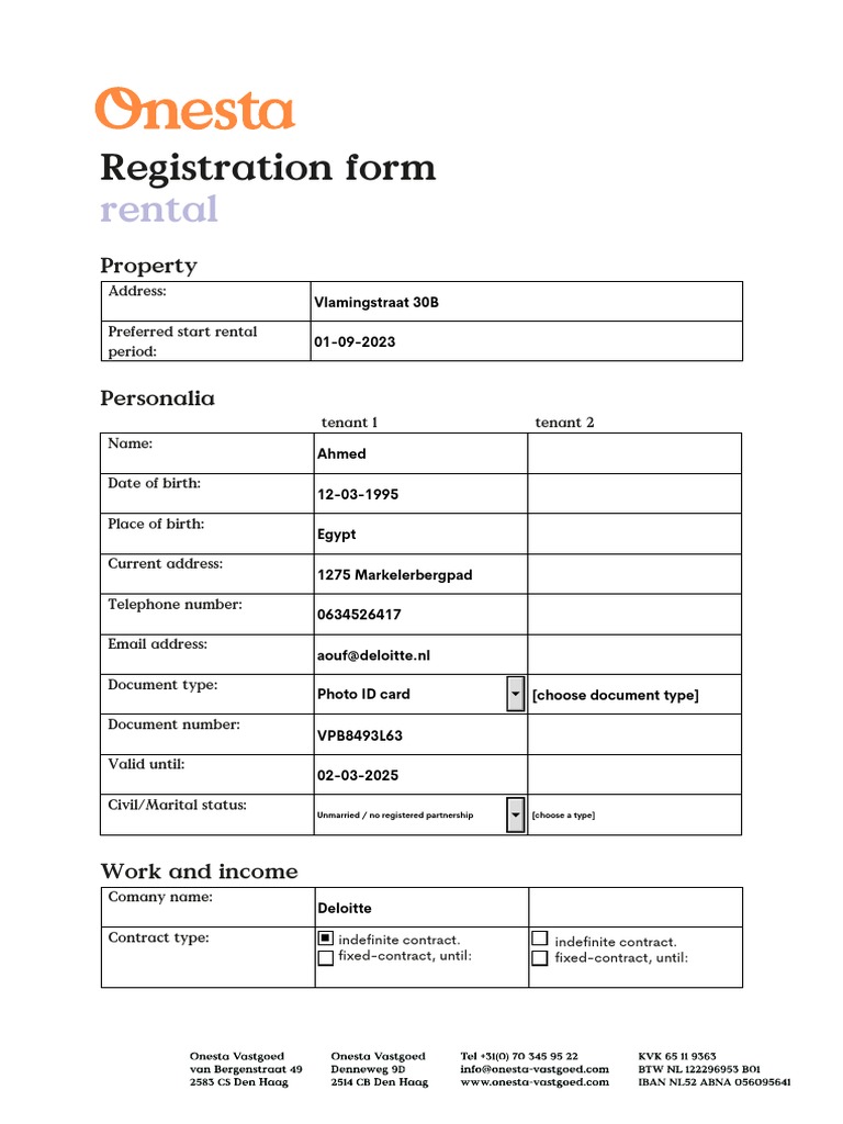 Ahmed - Rental Registration Form | PDF | Identity Document | Self ...