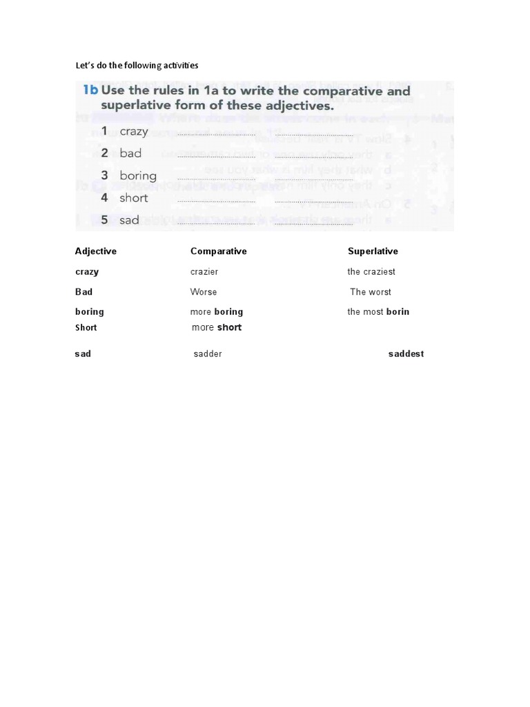 Adjective Comparison Exercises | PDF