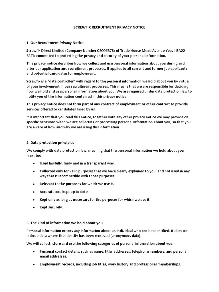 Screwfix Recruitment Privacy Notice | PDF | Background Check | Recruitment