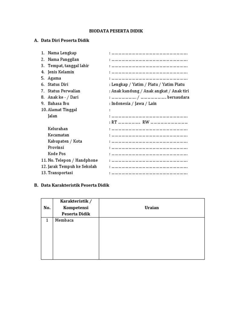Biodata Peserta Didik | PDF