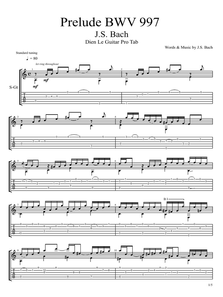 Prelude BWV 997 by J.S. Bach With Guitar Tutorial TABs | PDF