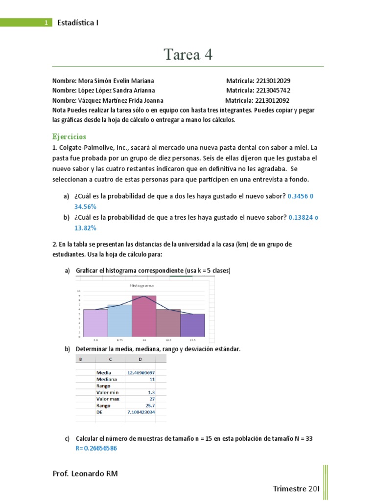 EstadisticaI Tarea4 | PDF | Media | Distribución normal