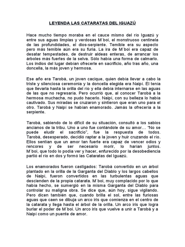 Leyenda Las Cataratas Del Iguazú | PDF