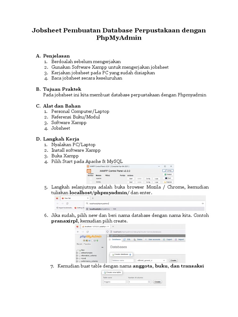 Jobsheet Pembuatan Database Dengan Phpmyadmin | PDF