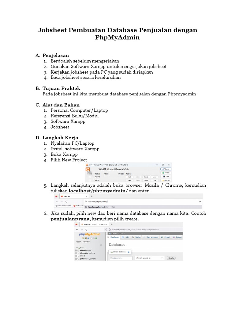 Jobsheet Pembuatan Database Penjualan Dengan Phpmyadmin | PDF