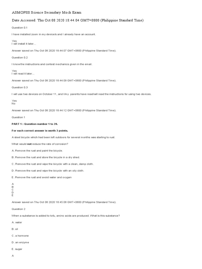 ASMOPSS Science Secondary Mock Exam Date Accessed: Thu Oct 08 2020 18: ...