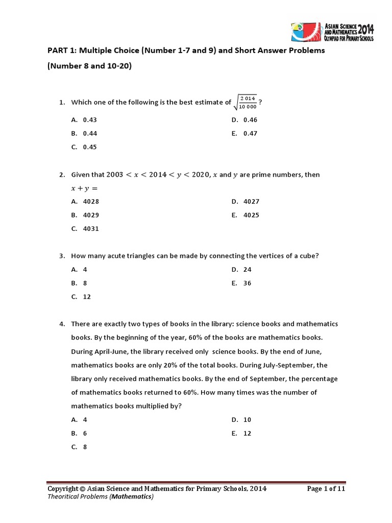 ASMOPS 2014, Theoretical Round, Math | PDF