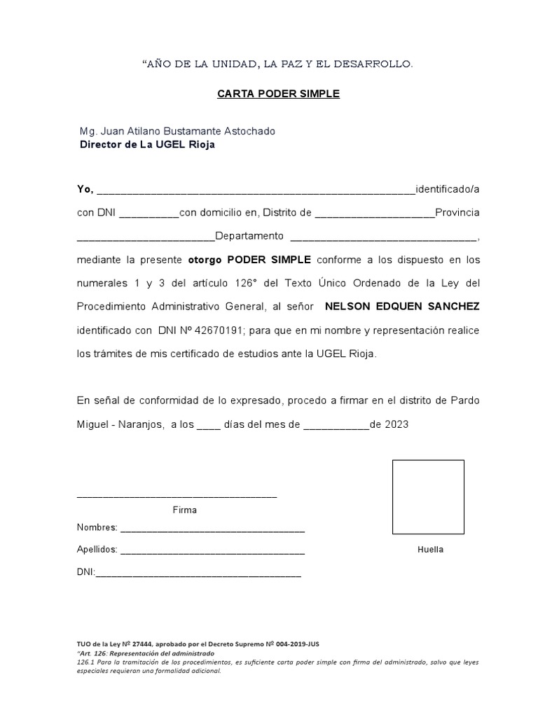 Formato de Carta Poder Simple | PDF