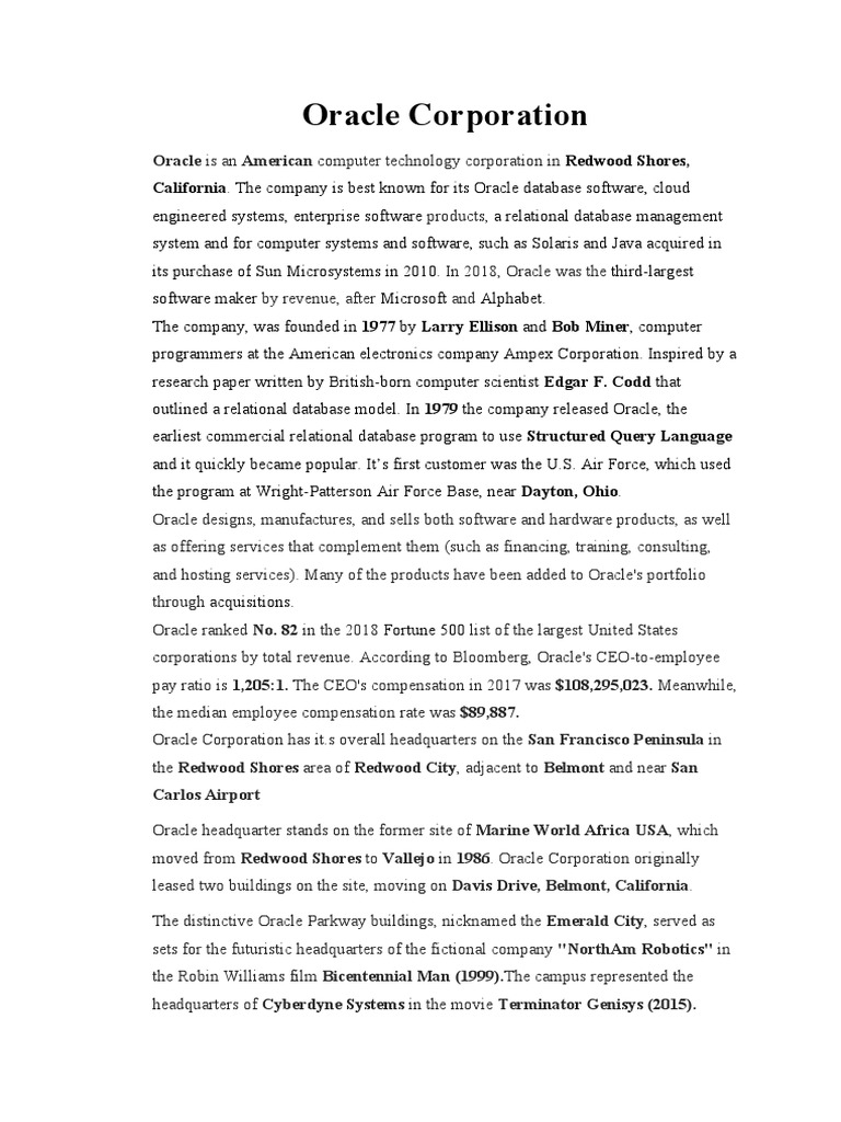 Oracle Corporation Pdf Oracle Corporation Johnson And Johnson