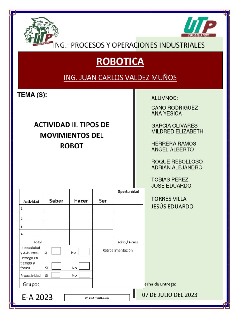 Actividad II. Tipos de Movimientos Del Robot | PDF | Robot | Robótica