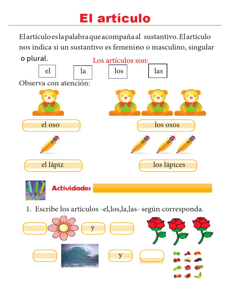 Aprendiendo Sobre El Articulo para Primer Grado de Primaria PDF | PDF