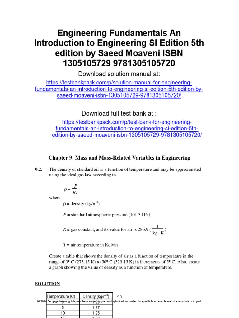 Engineering Fundamentals An Introduction To Engineering SI Edition 5th Edition Moaveni Solutions ...
