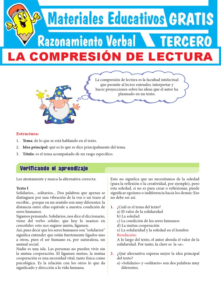 La Compresión de Lectura para Tercer Grado de Secundaria | PDF