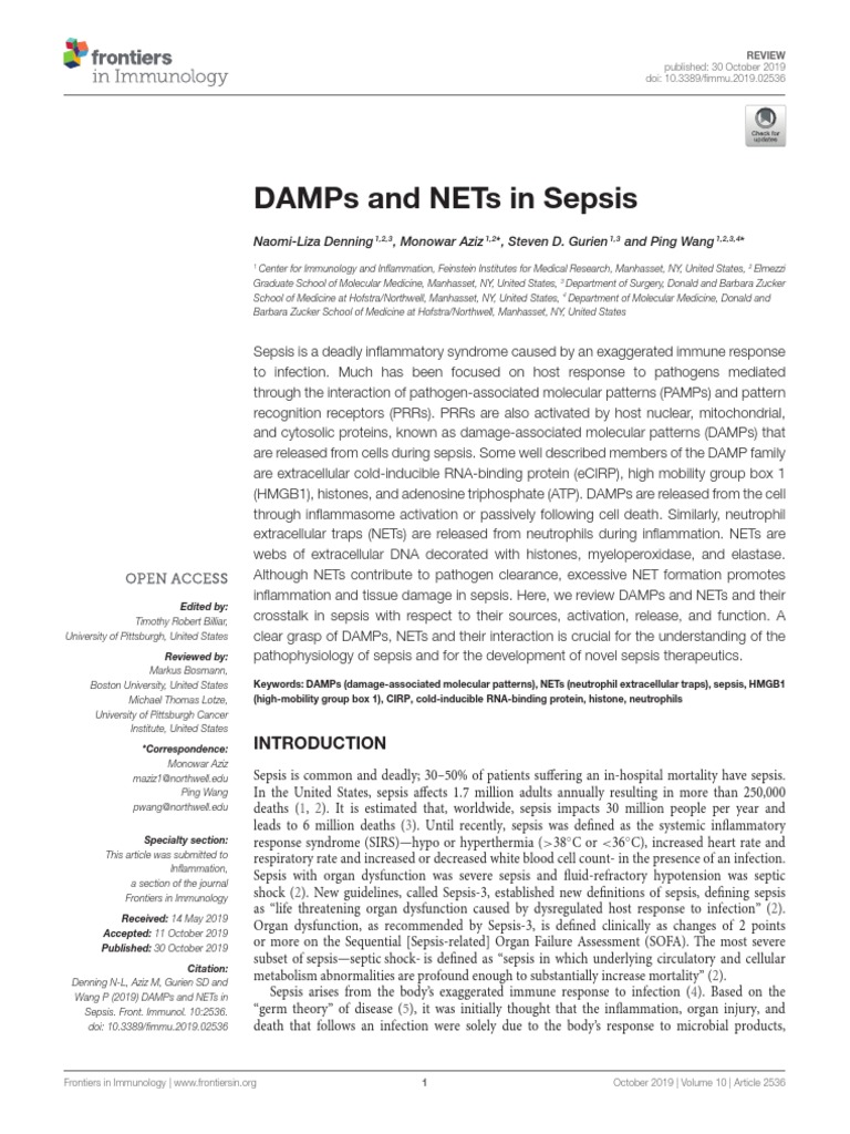 DAMPs and NETs in Sepsis | PDF