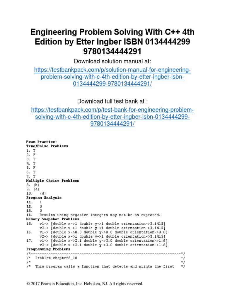 Engineering Problem Solving With C++ 4th Edition Etter Solutions Manual Download | PDF
