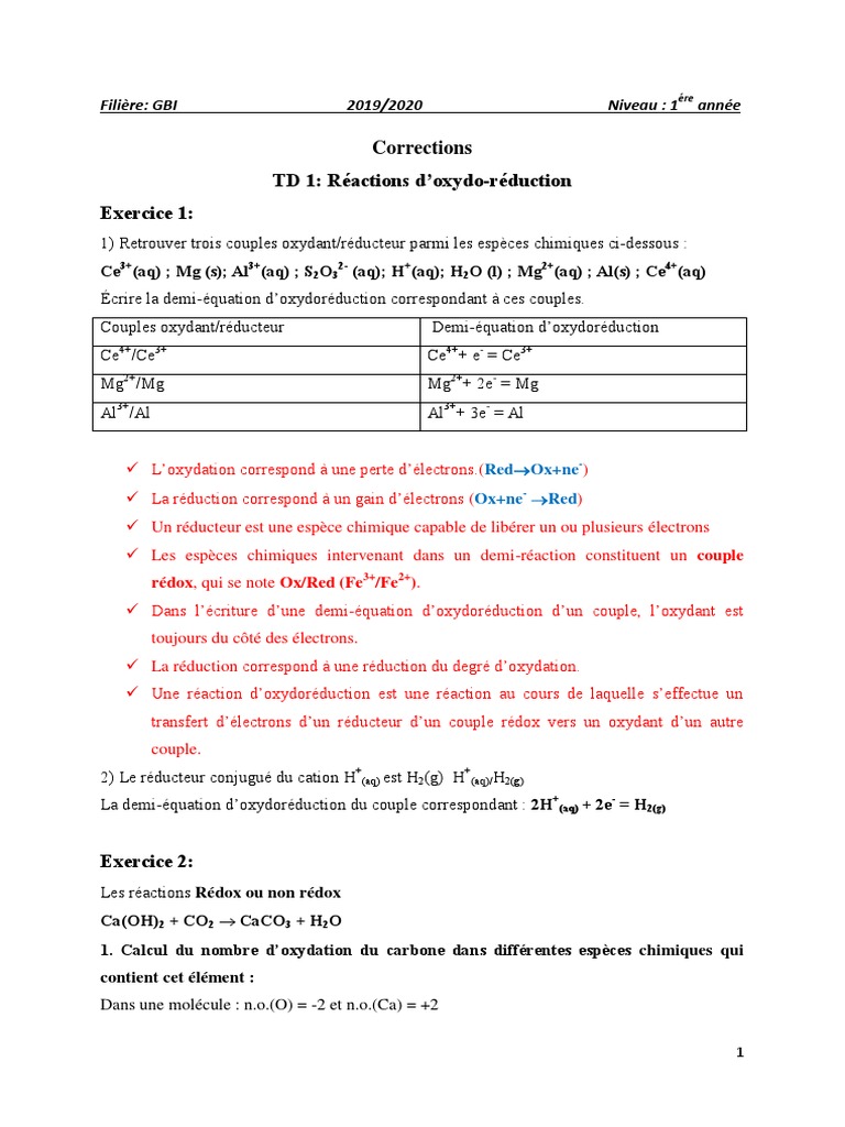 Corrections Des TD Reaction Redox | PDF | Méthodes et références pédagogiques | Technologie et ...