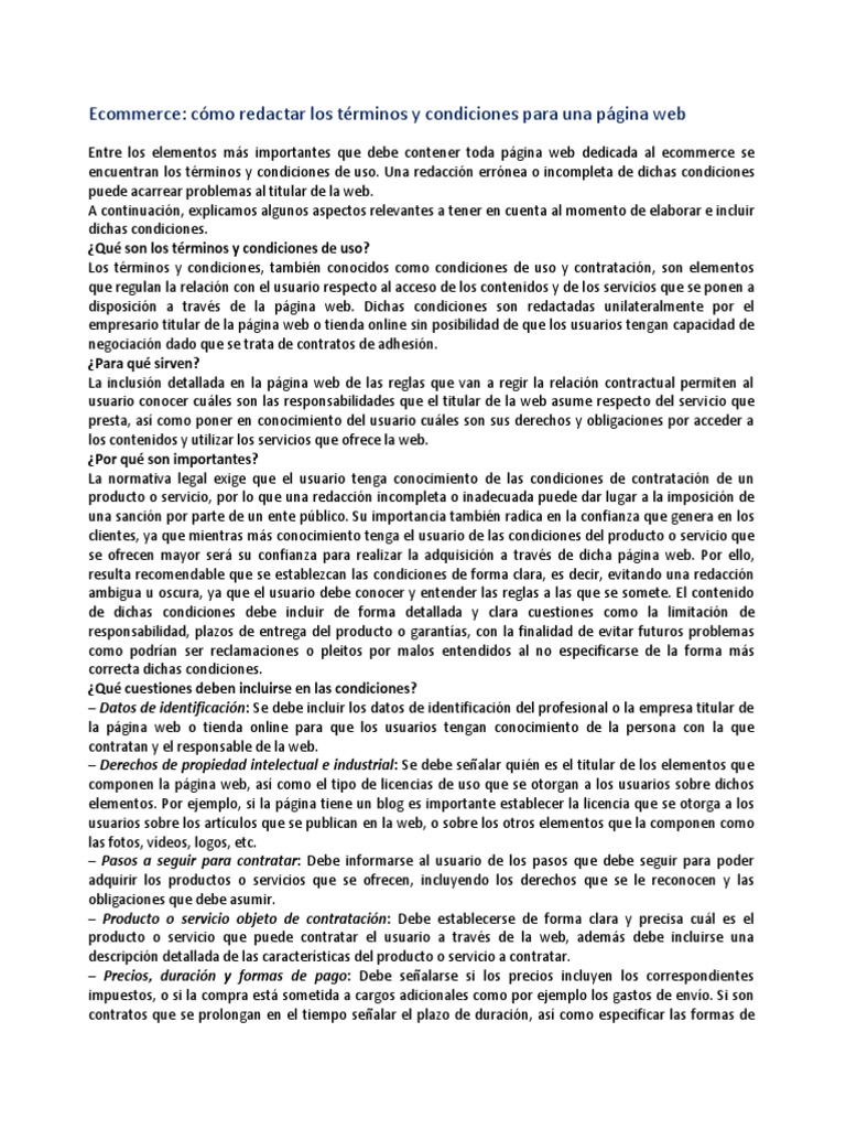 Redactar Terminos y Condiciones para Una Pag-Web | PDF | Comercio electrónico | Red mundial