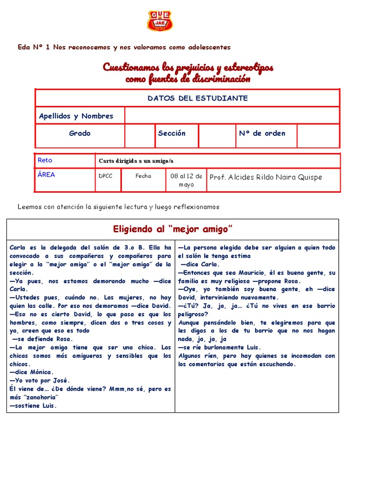 Eda 1 Actividad 2 DPCC 3ro | PDF | Estereotipos | Prejuicios