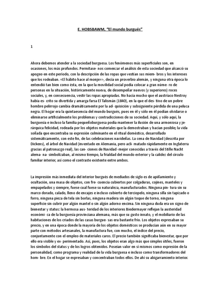 E. HOBSBAWM, "El Mundo Burgués" | PDF