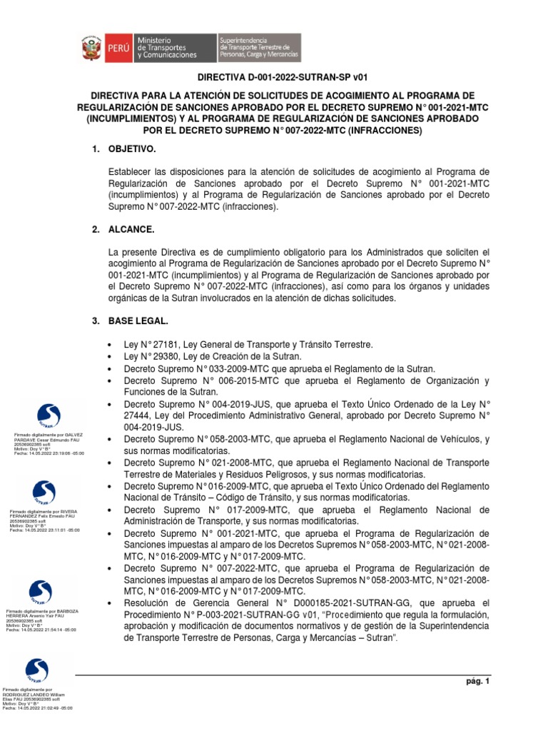 Directiva para La Atención de Solicitudes de Acogimiento Al Programa de Regularización de ...
