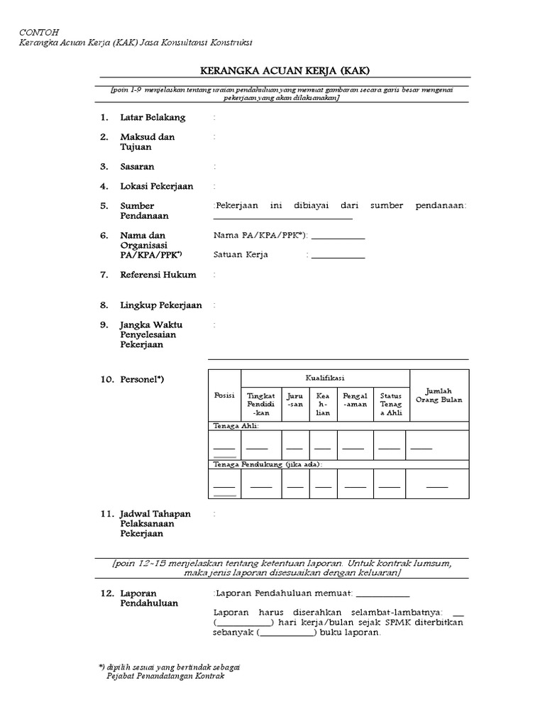 Contoh Format KAK Jasa Konsultansi Konstruksi | PDF