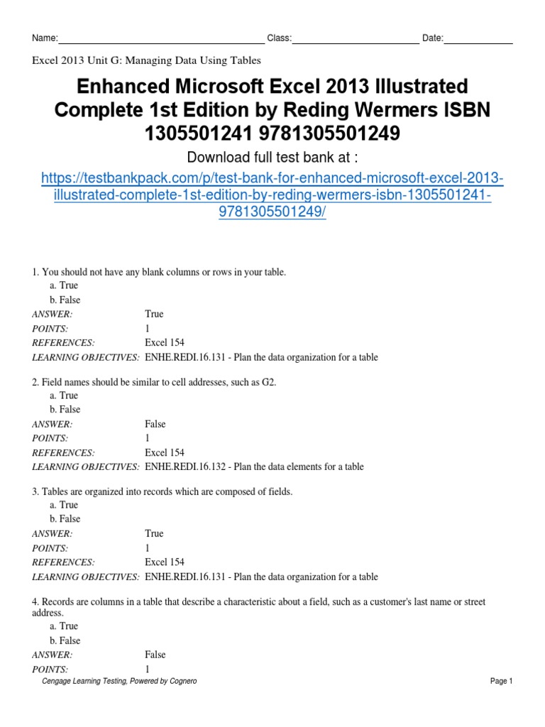 Enhanced Microsoft Excel 2013 Illustrated Complete 1st Edition Reding ...