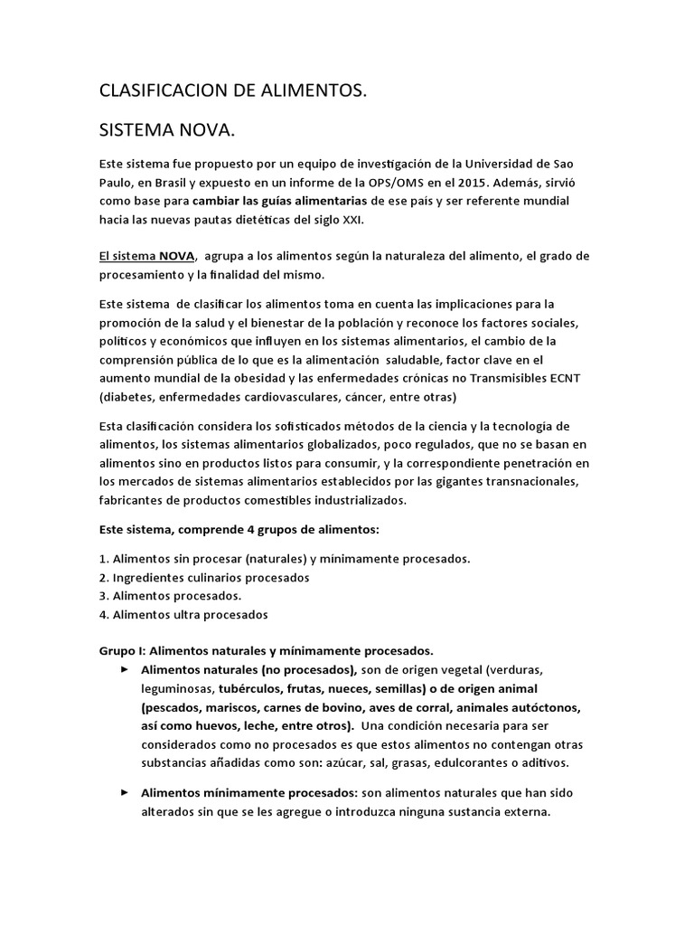 Clasificación NOVA de Alimentos Procesados | PDF | Alimentos | sal
