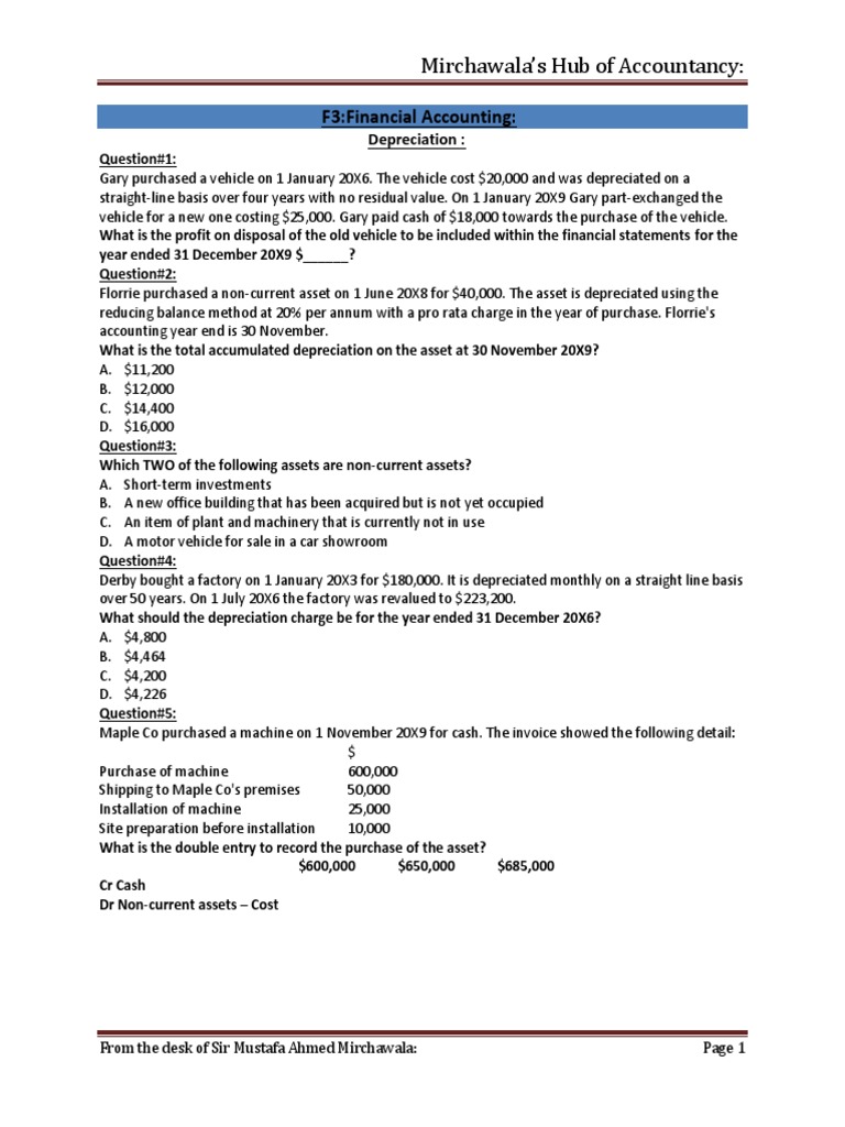 F3 Depreciation Test | PDF