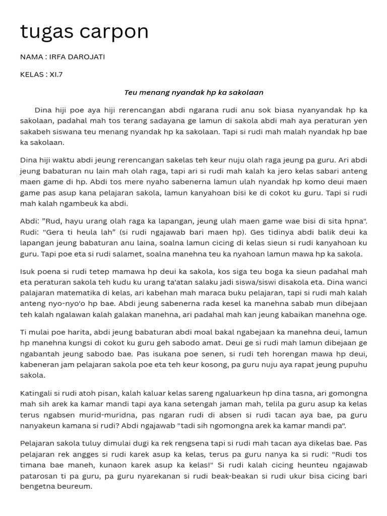 Tugas Carita Pondok B Sunda | PDF