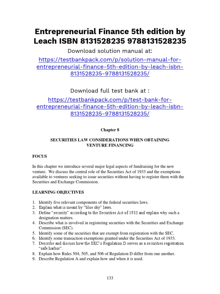 Entrepreneurial Finance 5th Edition Leach Solutions Manual Download | PDF | Finance & Money ...